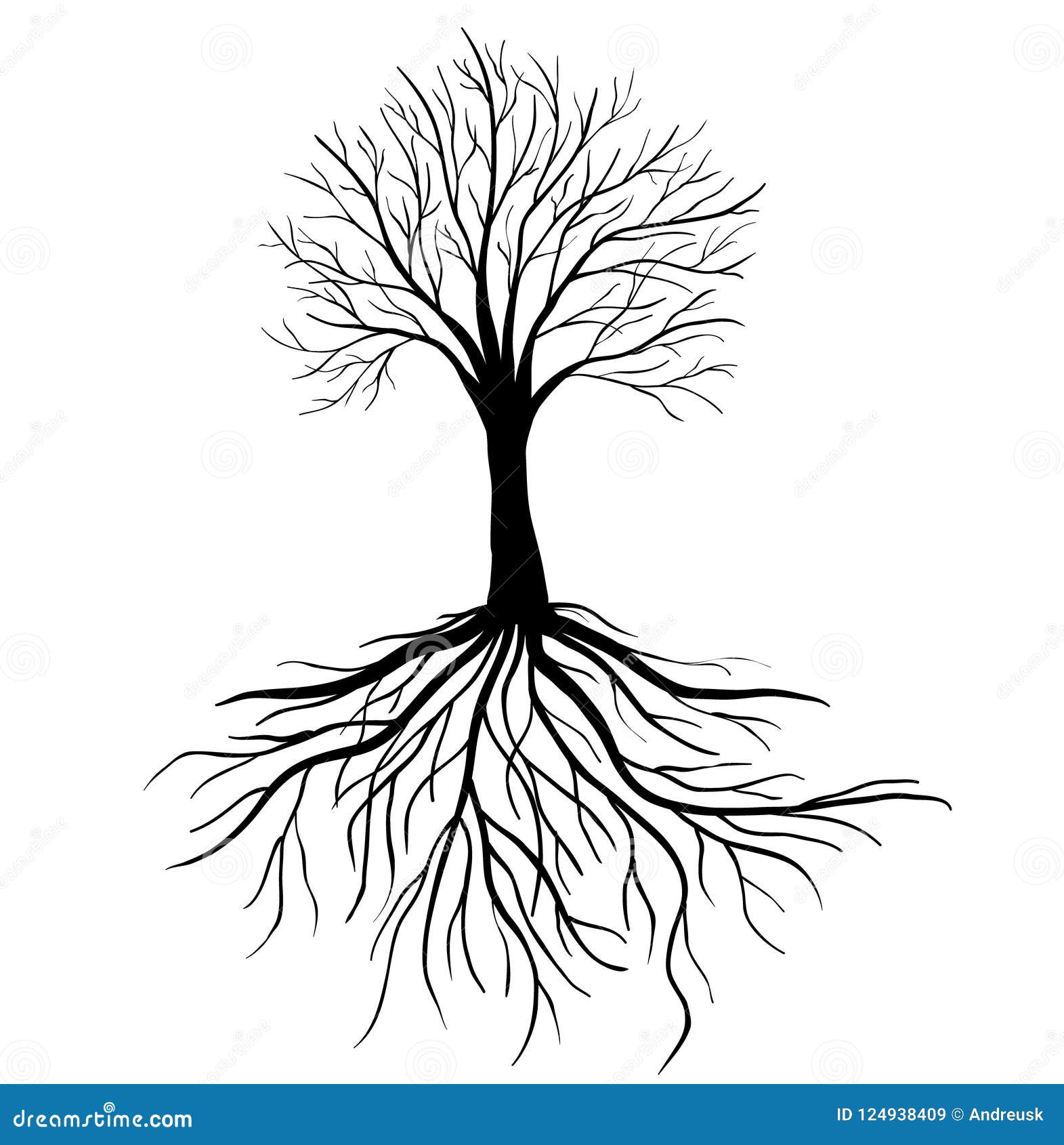Boom met wortels vector illustratie. Illustration of tekening - 124938409