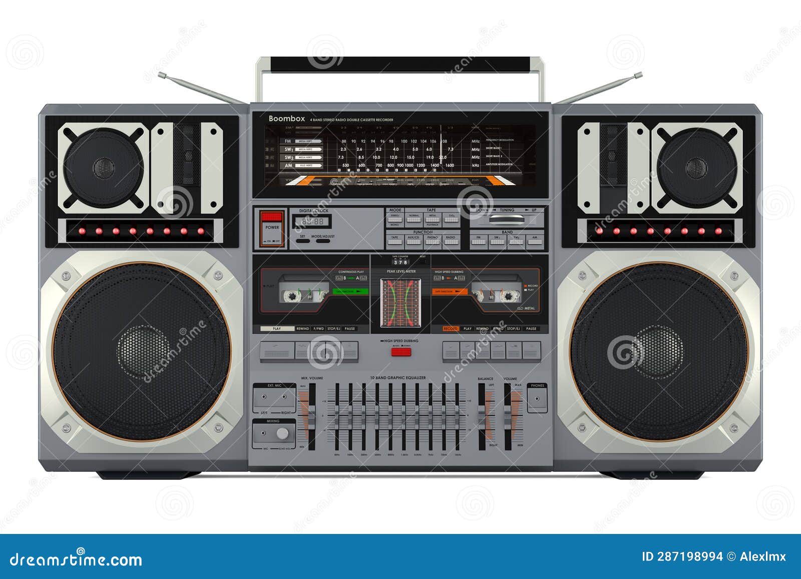 Boombox, Front View. 3D Rendering Stock Illustration - Illustration of ...