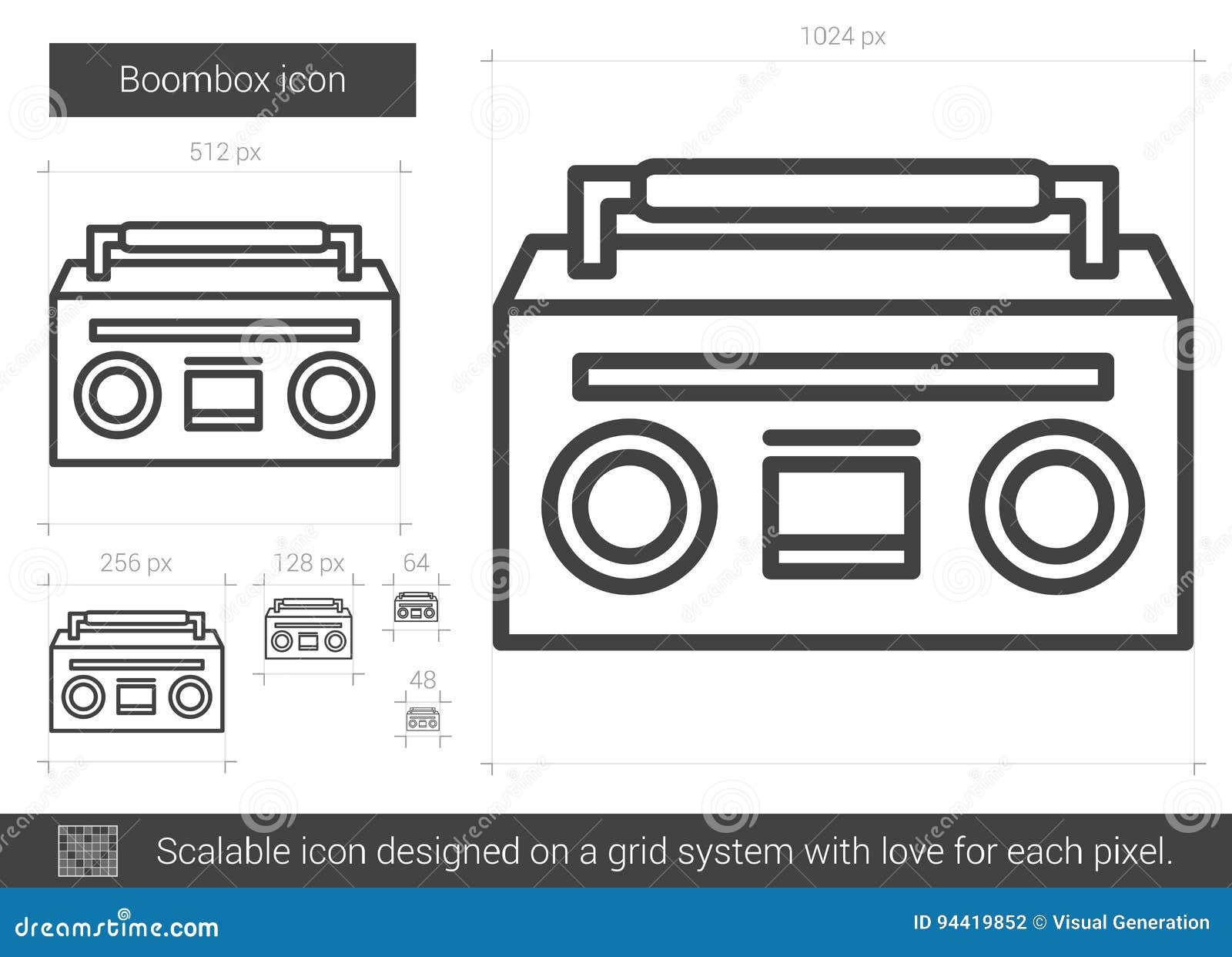 Boombox line icon. stock vector. Illustration of broadcasting - 94419852