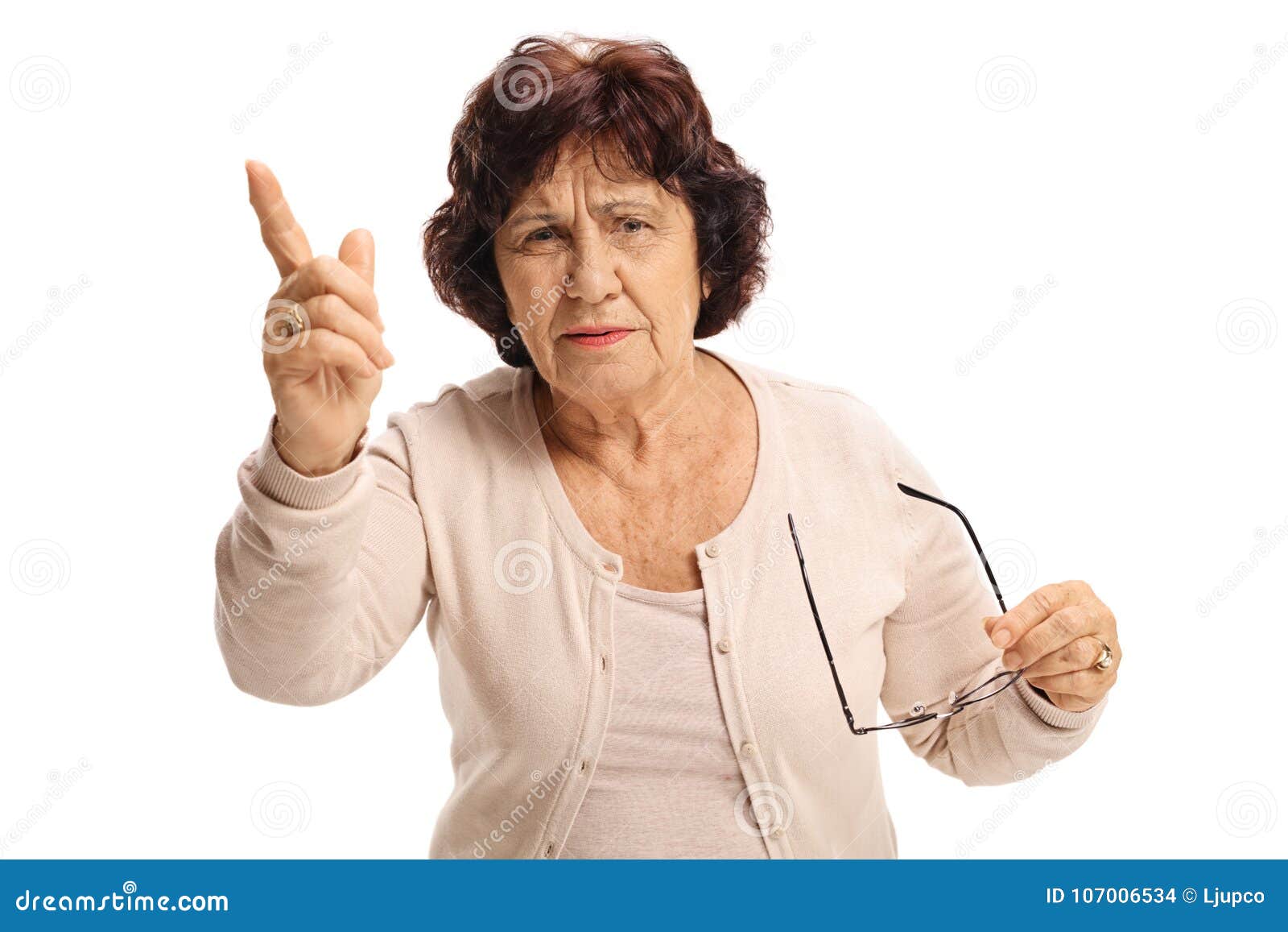 Boos Bejaarde Dat Iemand Berispt En Met Haar Fing Gesturing Stock Foto ...