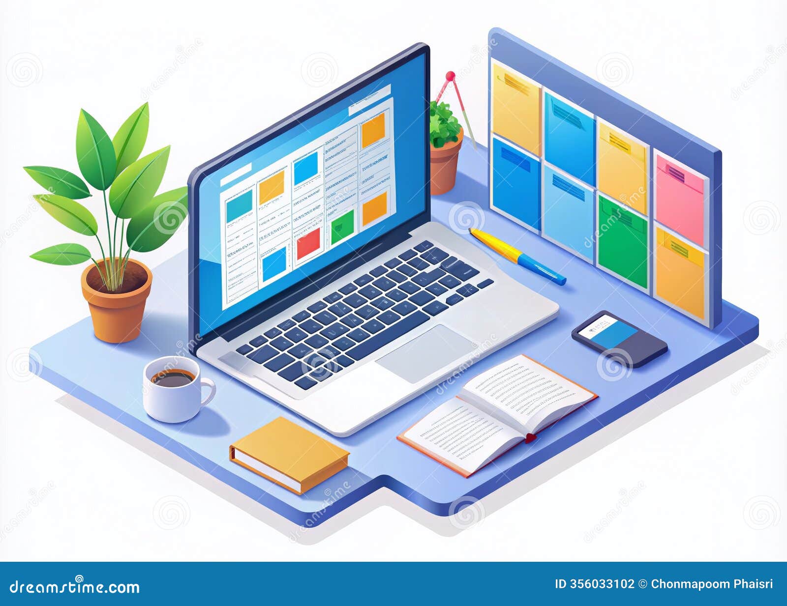 Boost Office Efficiency with Isometric Schedule Management Business Organization Tools a ...