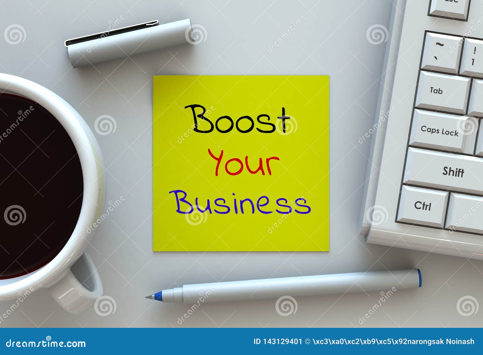 Boost Your Business, Message on Note Paper, Computer and Coffee Stock ...