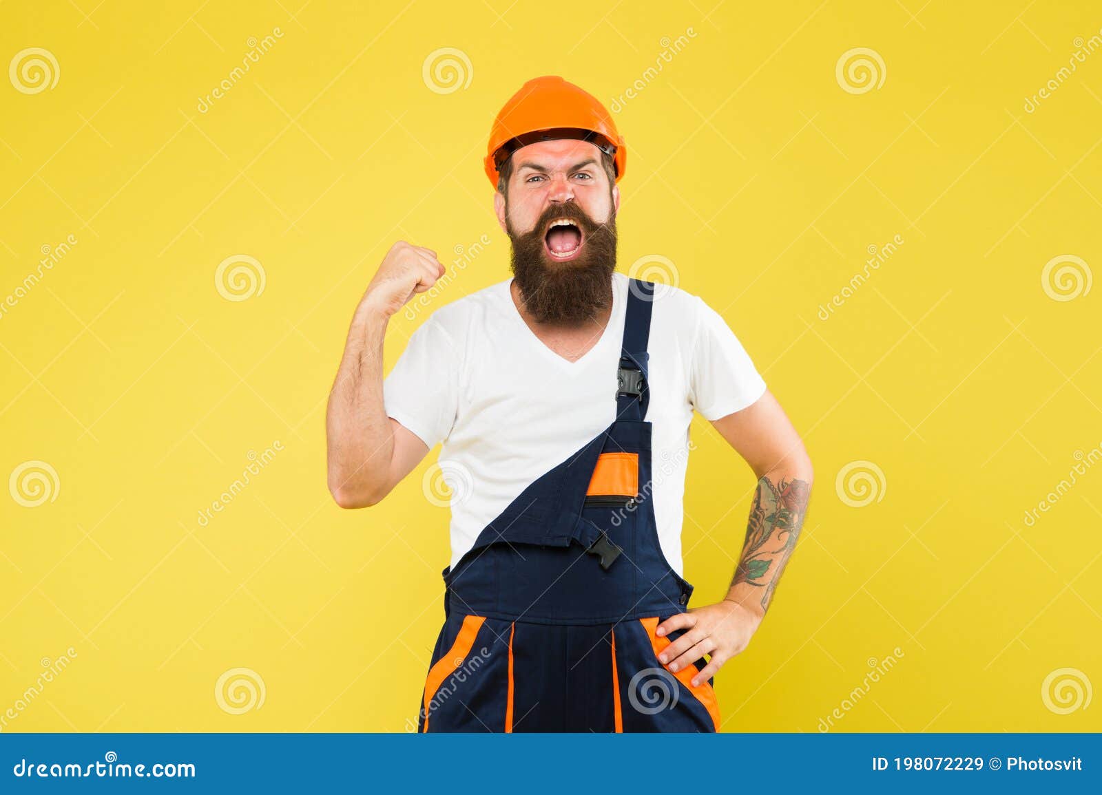 Boost Your Power. Crazy Builder Flex Arm Yellow Background. Power ...