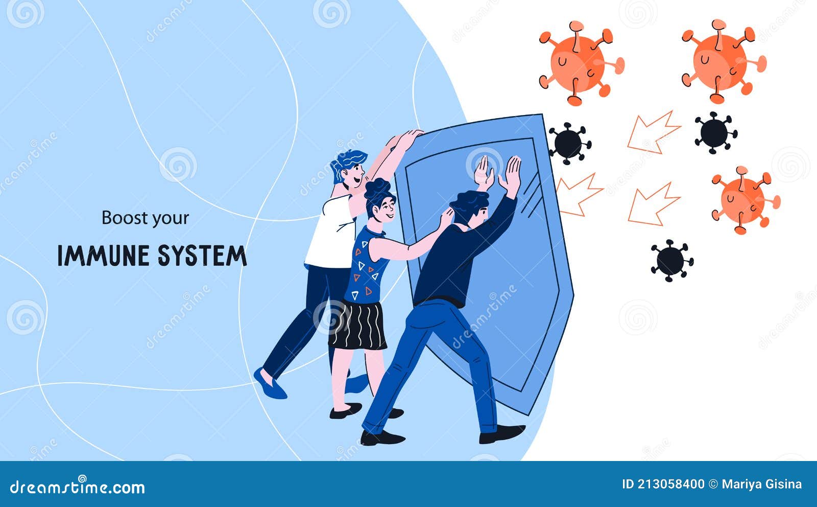 Immune System Web Banner with People Fighting Viruses, Flat Vector ...