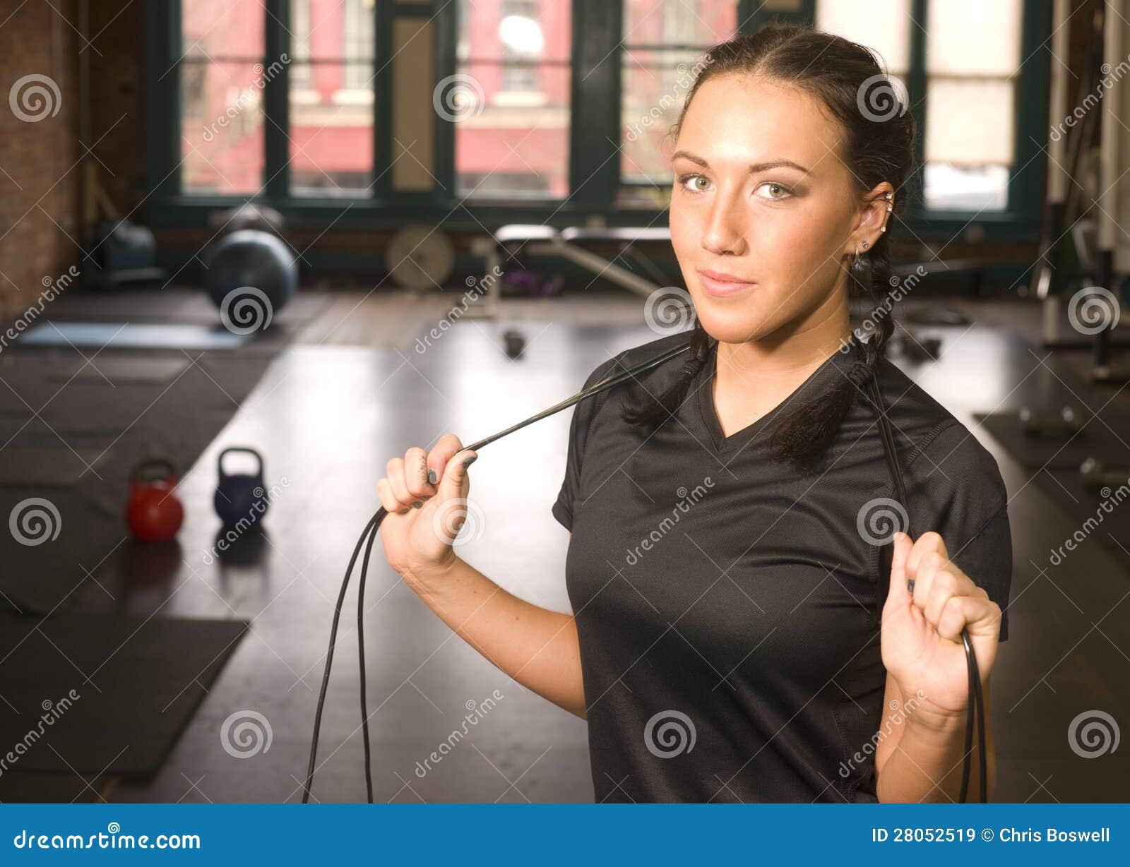 Attractive Brunette Woman Fitness Boot Camp Stock Image - Image of ...