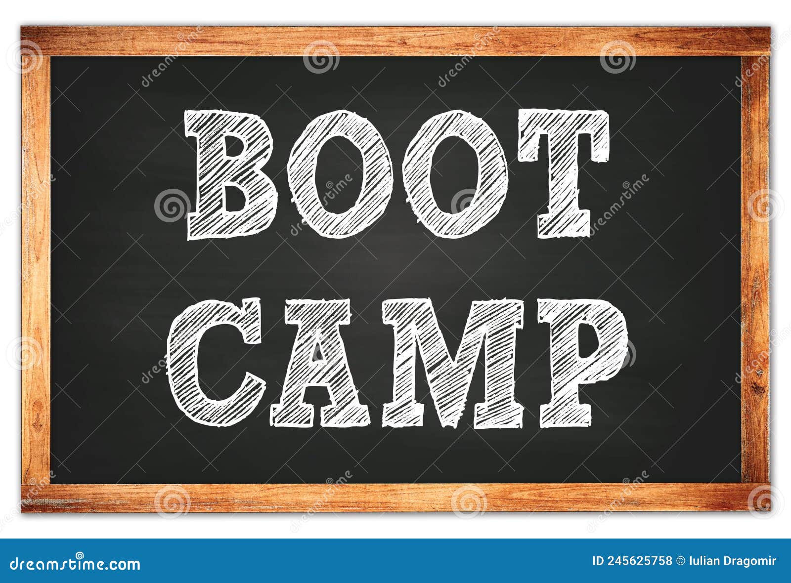 BOOT CAMP Words on Black Wooden Frame School Blackboard Stock ...