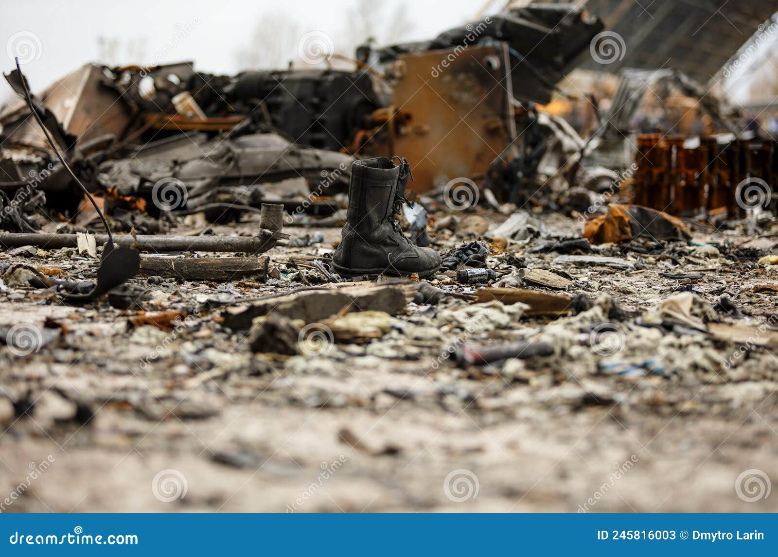 Boot Among The Destroyed Armored Vehicles Royalty-Free Stock ...