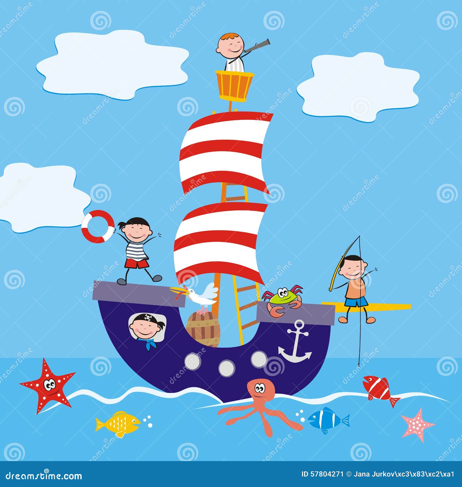 Boot en kinderen vector illustratie. Illustration of activiteit - 57804271