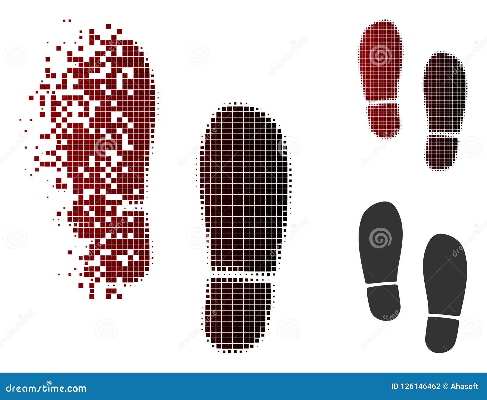 Dissolving Dotted Halftone Boot Footprints Icon Stock Vector ...