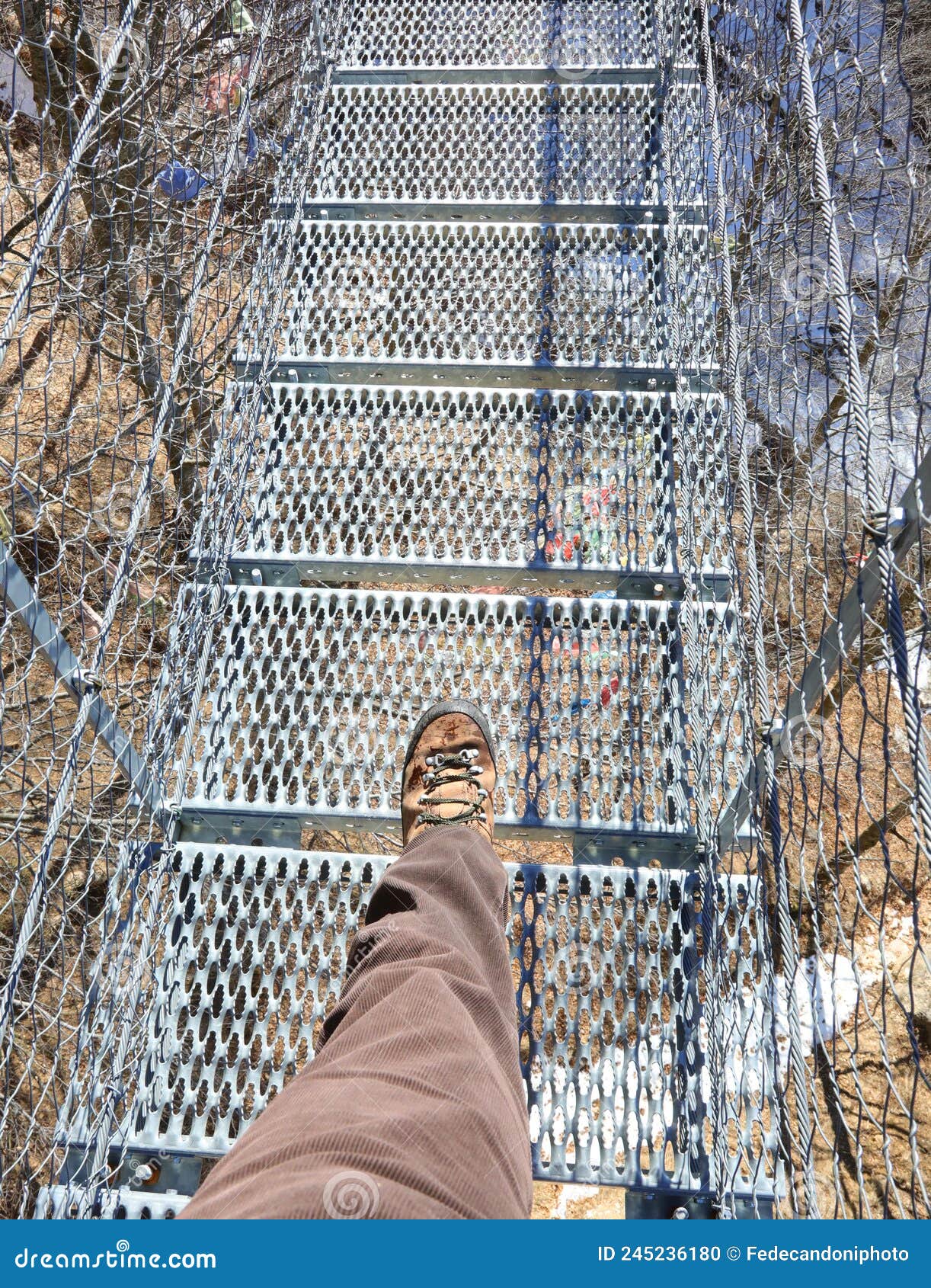 Boot of Man on the Suspension Bridge Stock Photo - Image of shoes, rope ...