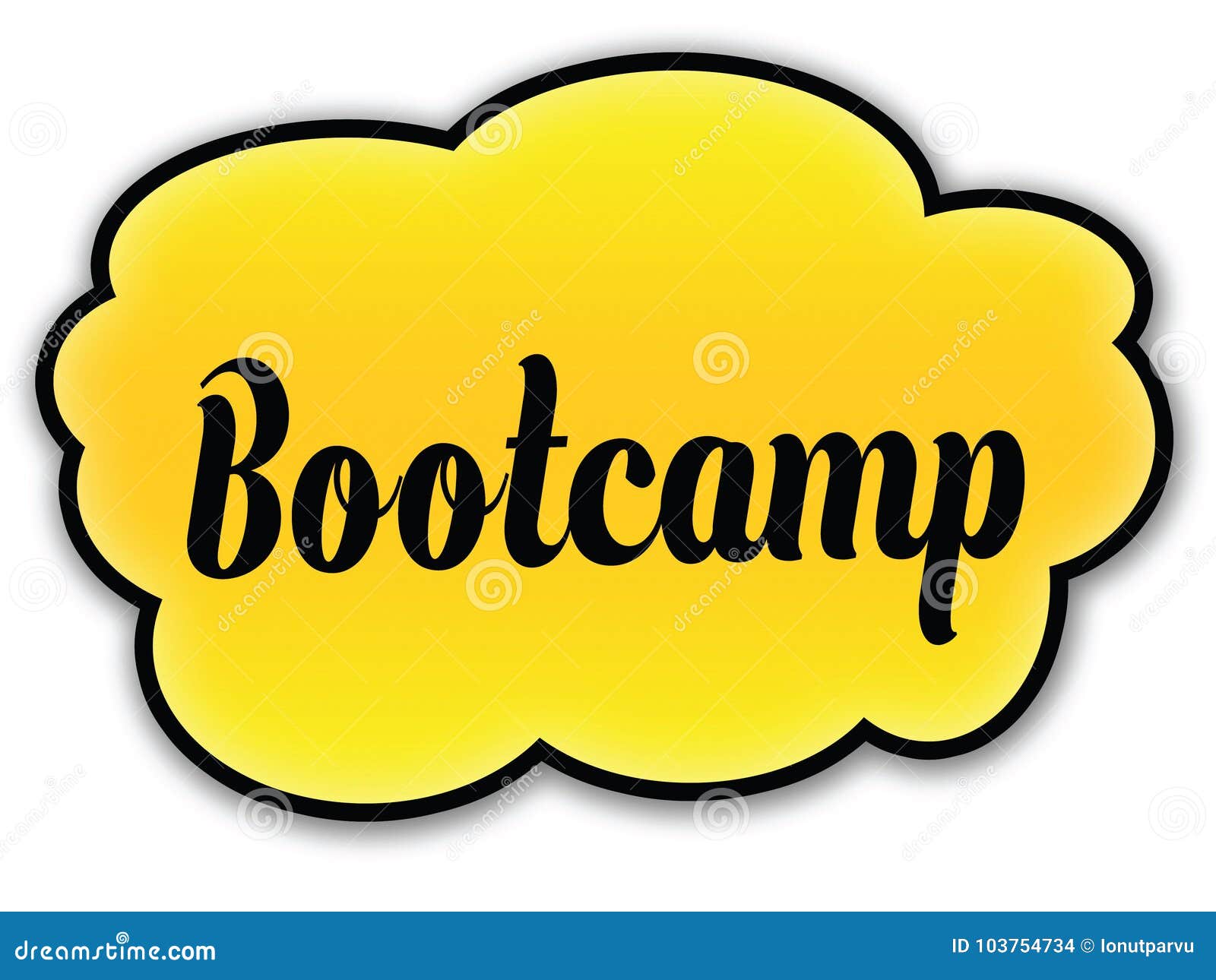 BOOTCAMP Handwritten on Yellow Cloud with White Background Stock ...