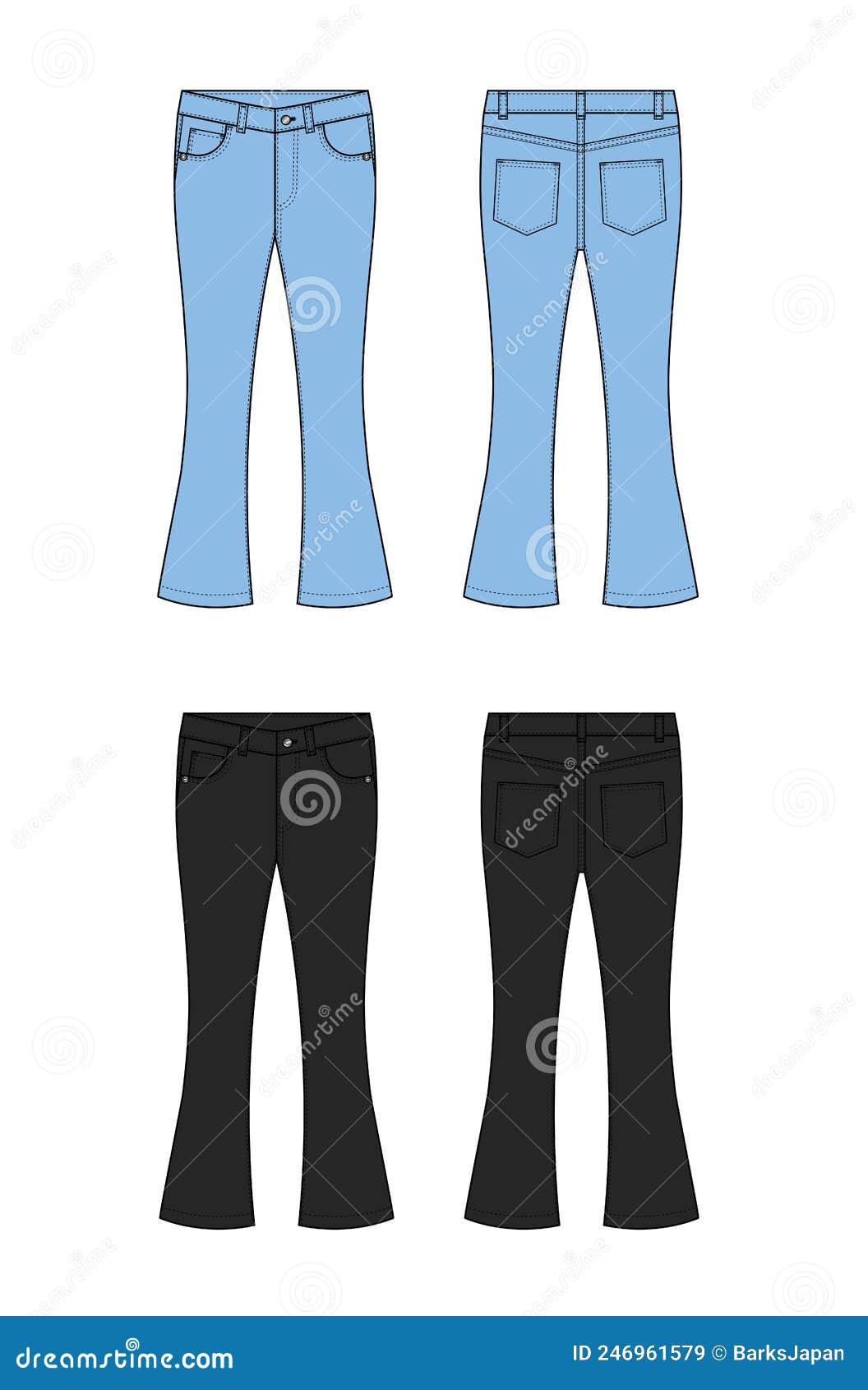 Bootcut Jeans In Cartoon Style Stiker On White Background On Isolated ...