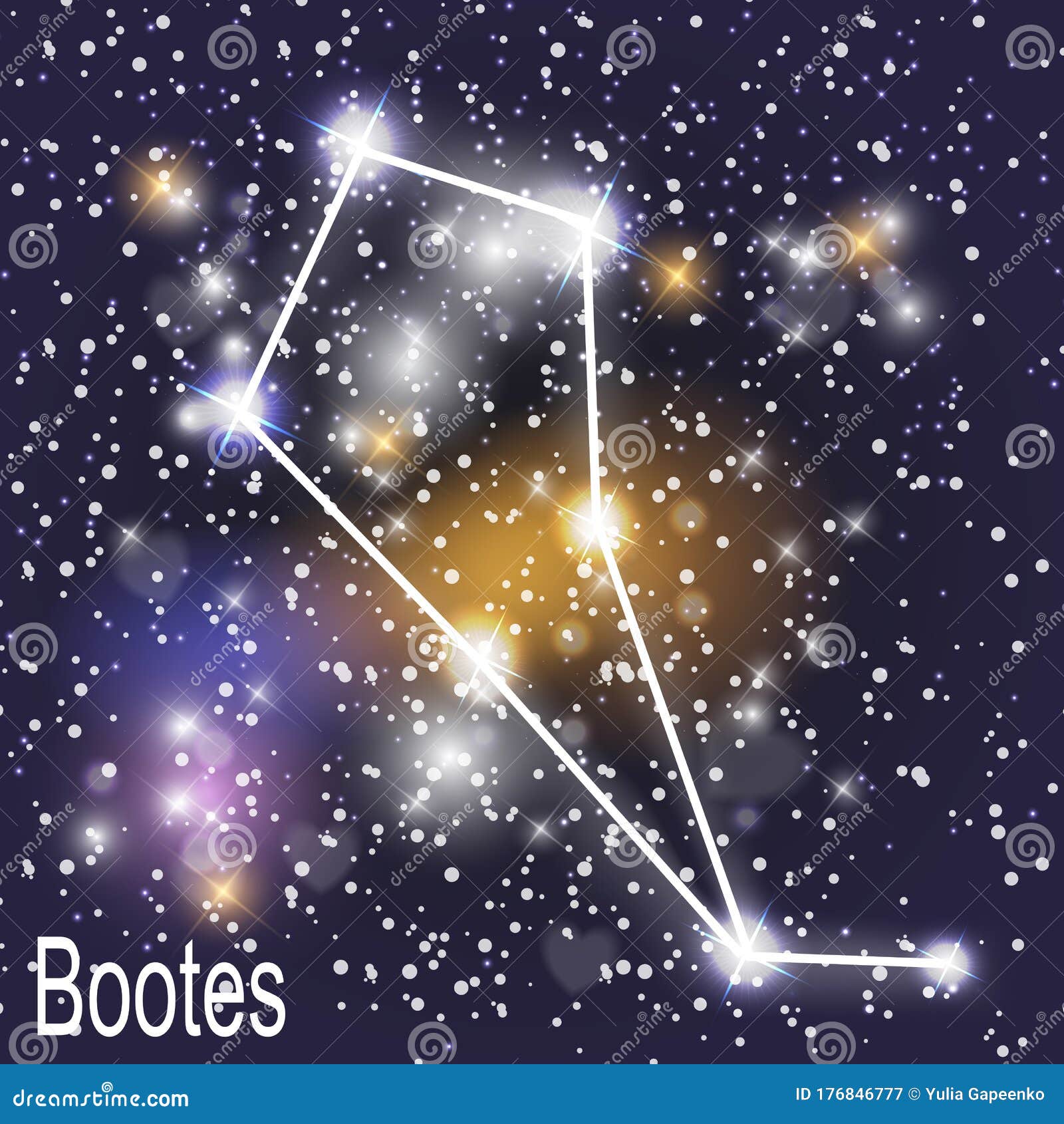 Bootes Constellation. Starry Night Sky. Space Objects, Galaxy. Vector ...
