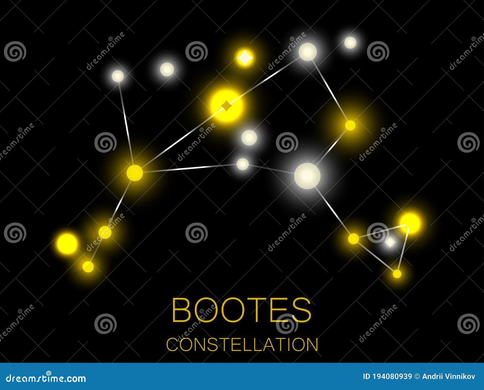 Bootes Constellation. Bright Yellow Stars in the Night Sky. a Cluster ...