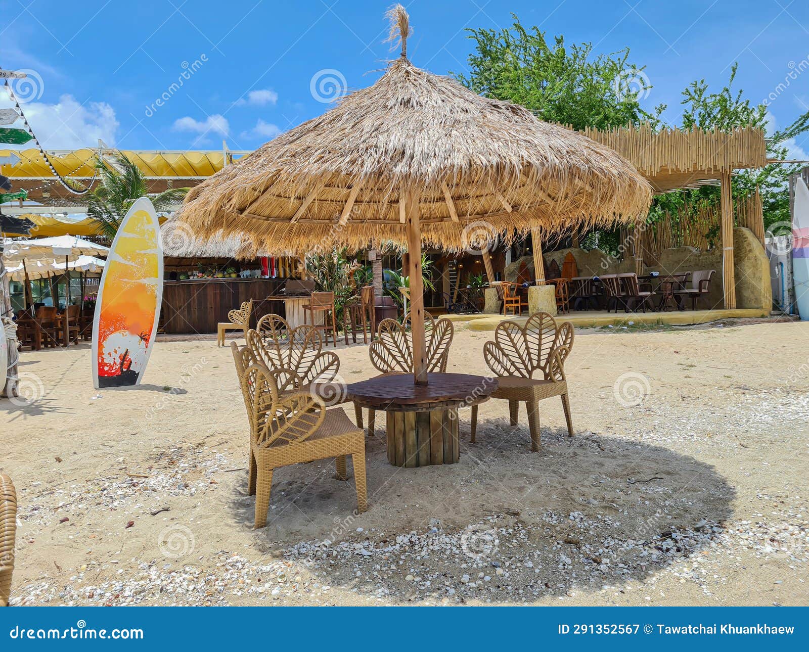 Booth Beachfront Sand.Place the Utensils with Sitting Room Stock Image ...