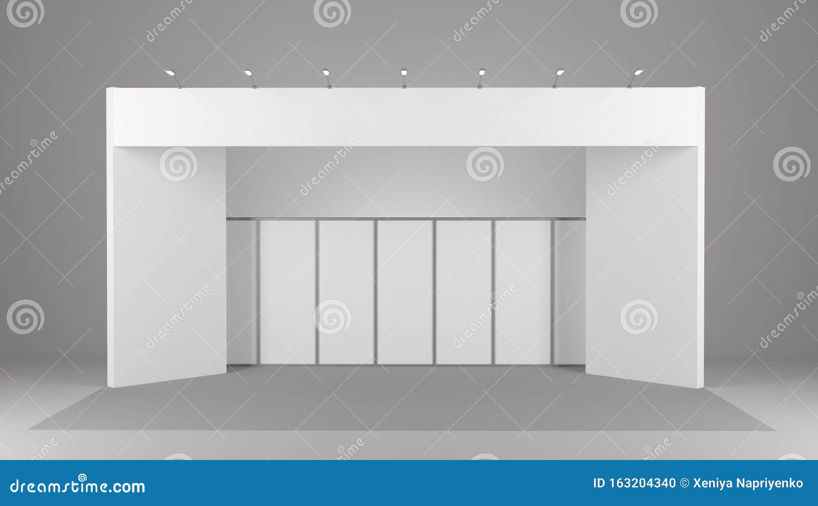 Booth Design in Exhibition with Panels from Front. 3D Rendering Stock ...
