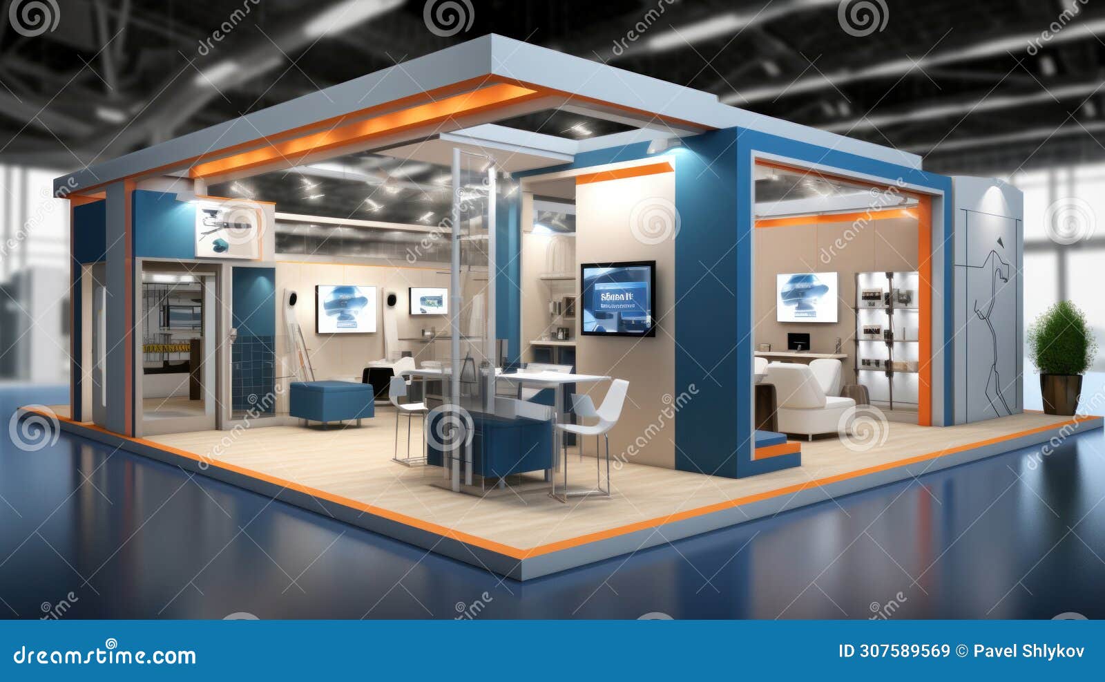 Booth with Lighting Inside the Trade Show Pavilion Stock Image - Image ...