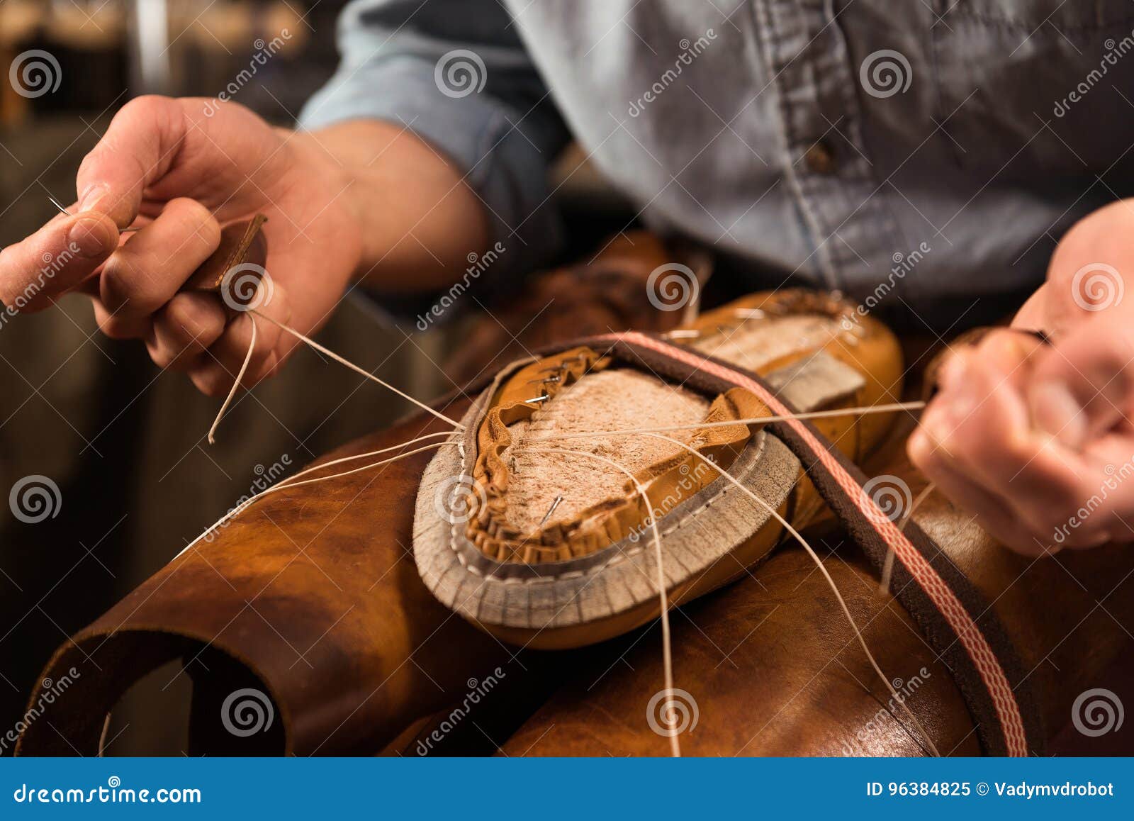 Bootmaker Sitting in Workshop Making Shoes Stock Image - Image of ...