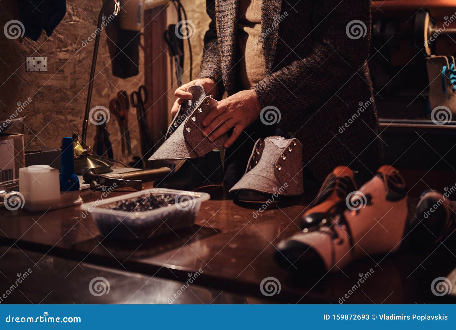 Bootmaker at Work - he Got a New Progect Stock Image - Image of closeup ...
