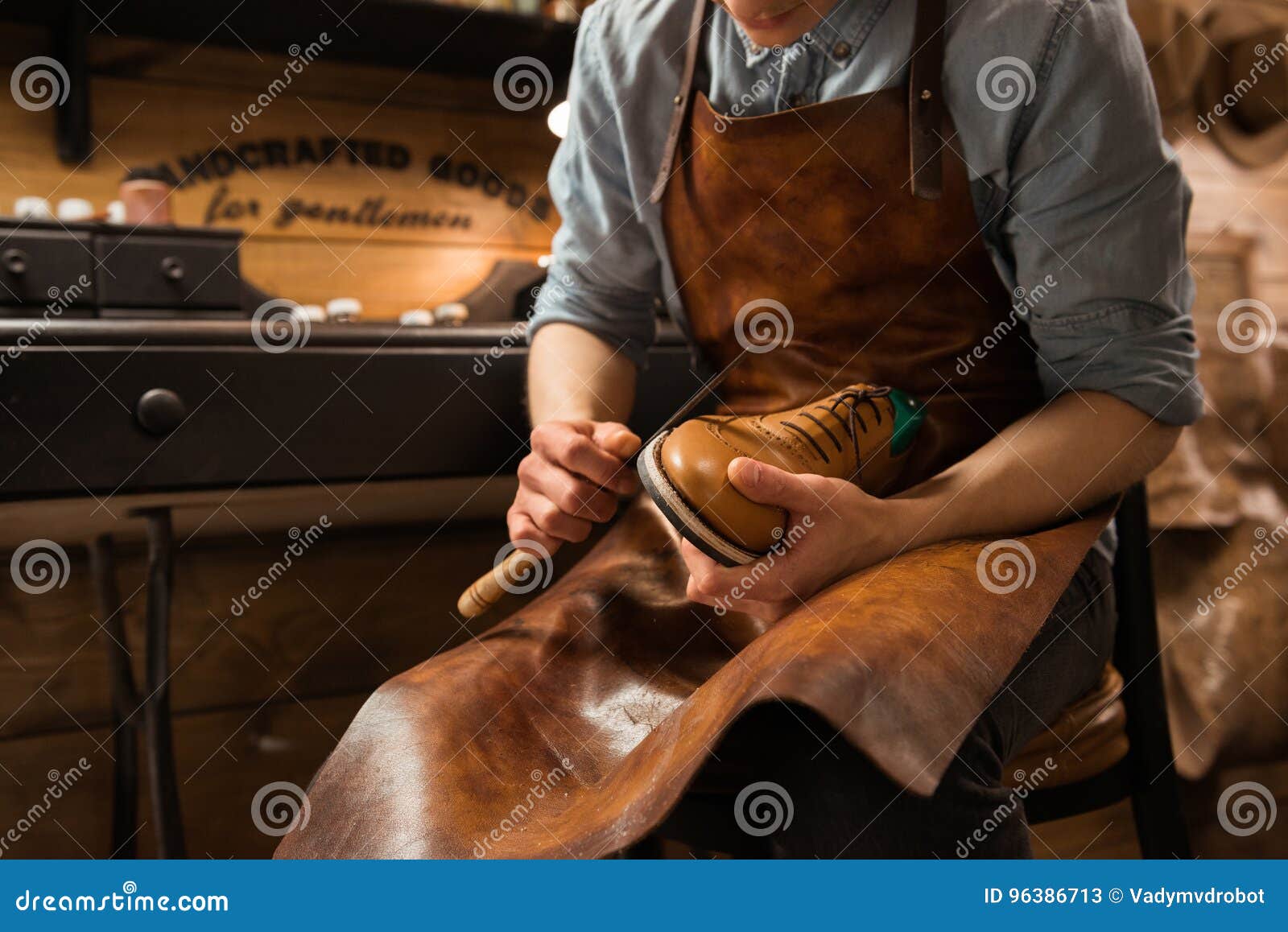 Bootmaker in Workshop Making Shoes. Stock Image - Image of profession ...