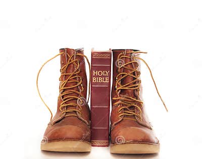 Boots and Bible Isolated Against White Stock Image - Image of ...