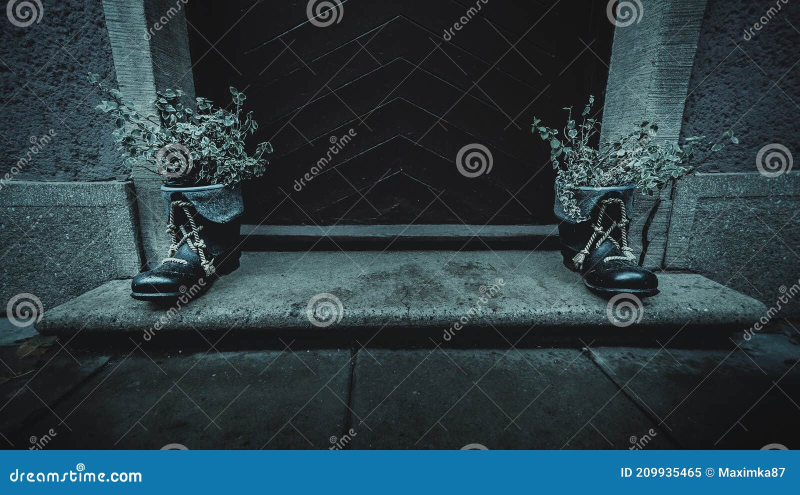 Boots on the Doorstep of the House, Horror Stock Image - Image of decor ...