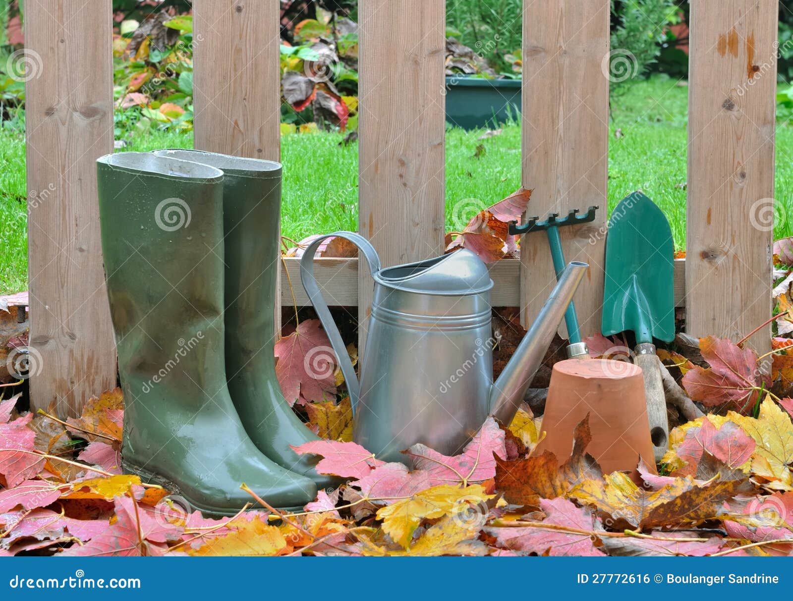 Boots and Gardening Tools Fall Stock Photo - Image of watering, scene ...