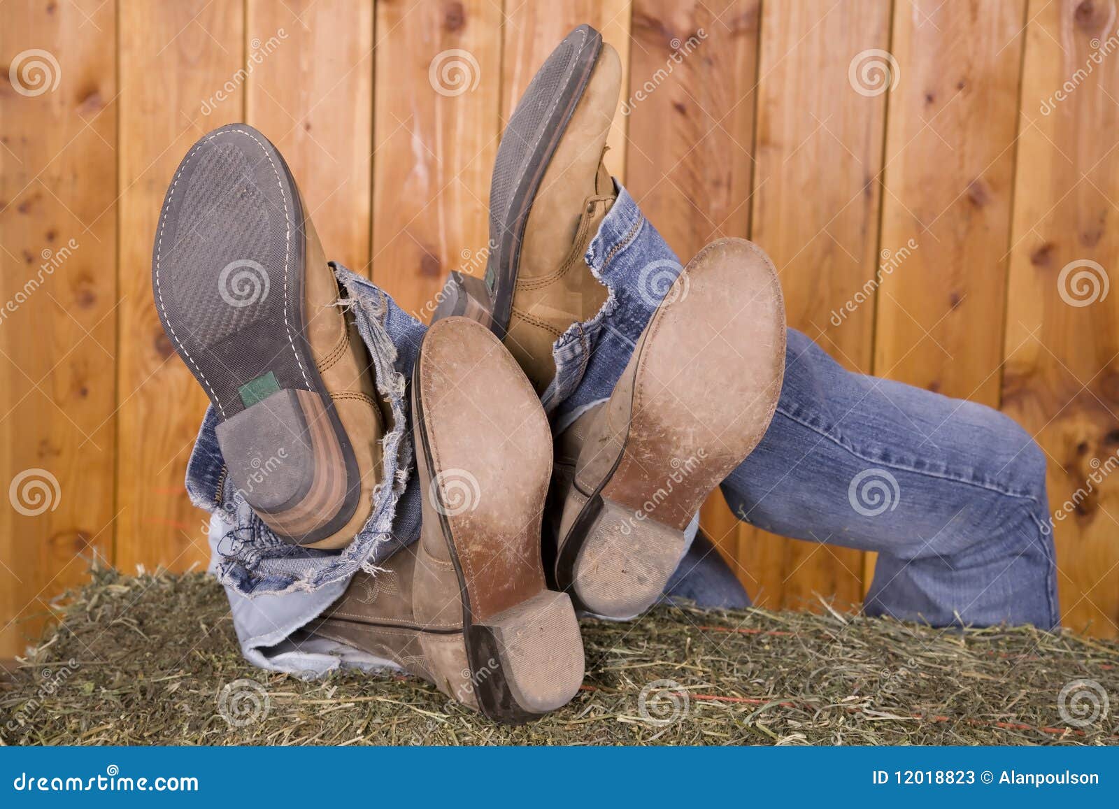 Boots on hay mixed stock image. Image of barn, bale, jeans - 12018823