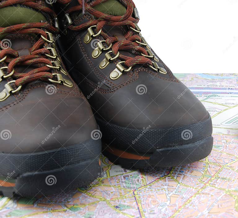 Boots and map stock photo. Image of heavy, pair, shoelace - 13511316