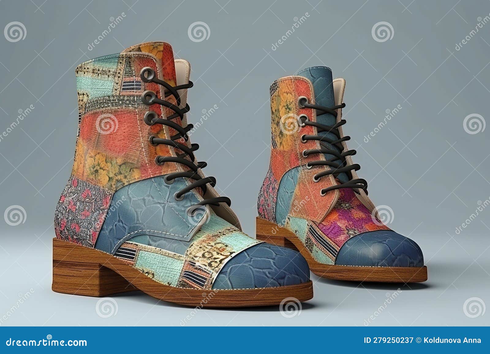 Boots Mock Up Design with Patchwork Details, Concept of Footwear ...