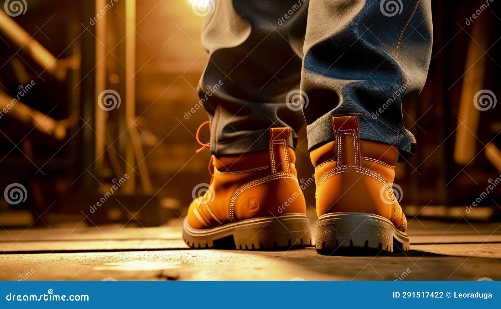 Boots Safety Worker at Construction Site. Back View Stock Illustration ...