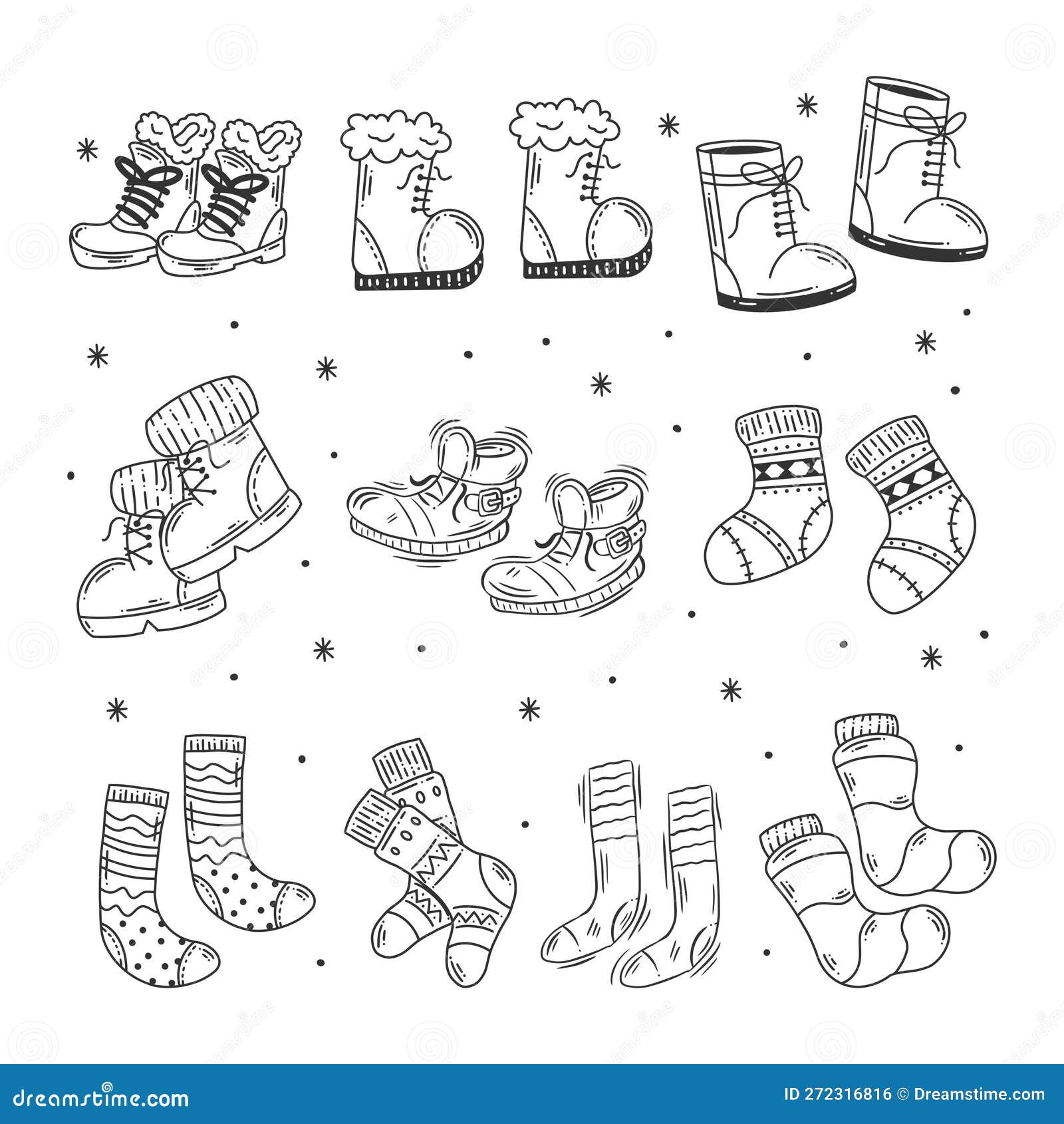 Boots and Socks Hand Drawn Doodles Coloring Stock Vector - Illustration ...