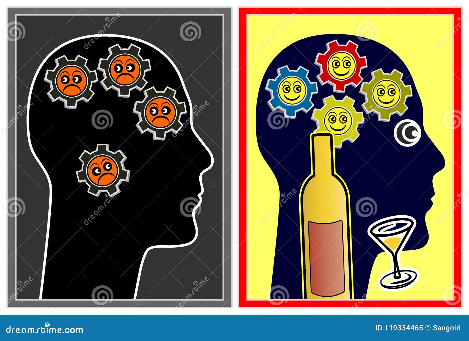 Alcohol affecting the mood stock illustration. Illustration of mood ...