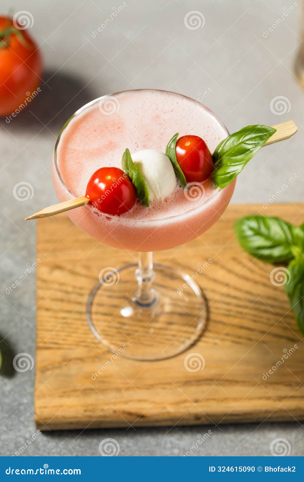 Boozy Caprese Tomato Basil Martini Cocktail Stock Photo - Image of ...