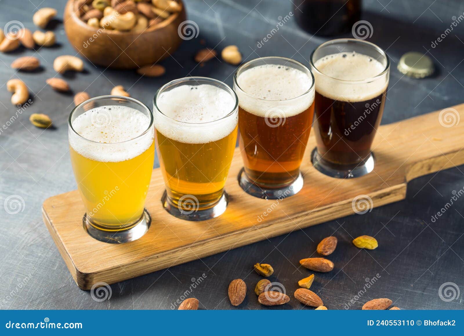 Boozy Refreshing Cold Beer Flight Stock Photo - Image of brew, brewery ...