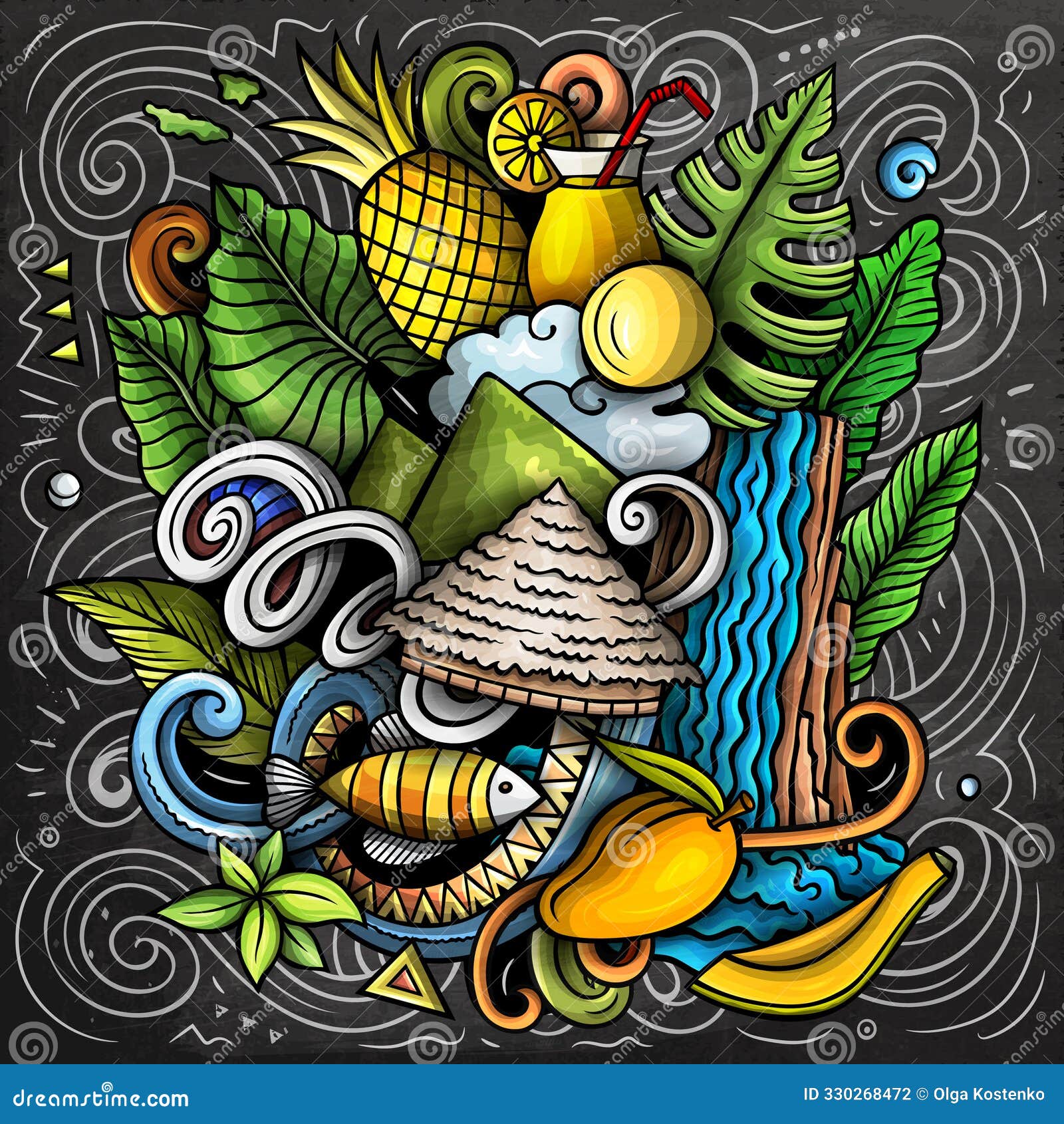 Bora-Bora Funny Cartoon Doodle Illustration Stock Illustration ...