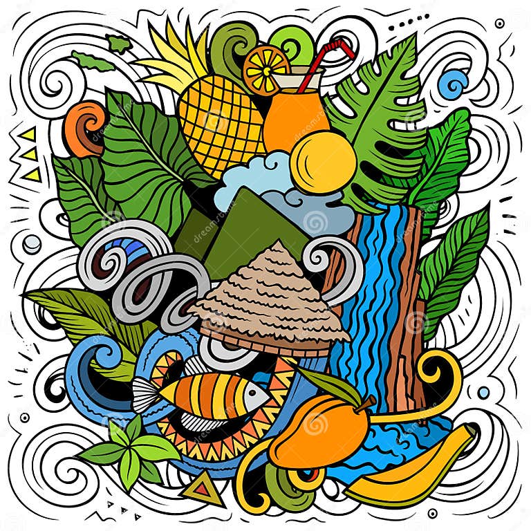 Bora-Bora Funny Cartoon Doodle Illustration Stock Photo - Image of ...