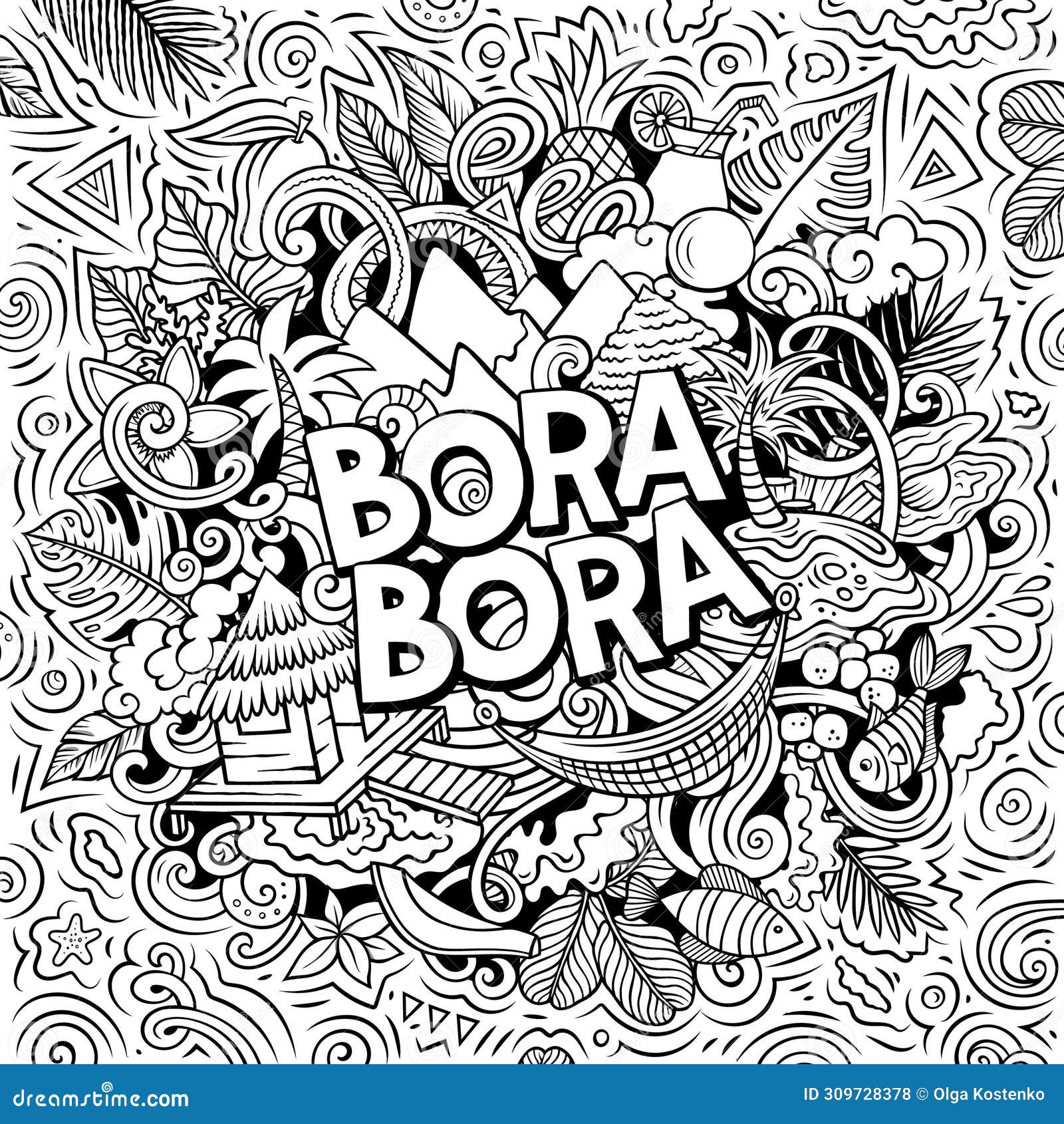 Bora-Bora Funny Cartoon Doodle Illustration Stock Vector - Illustration ...