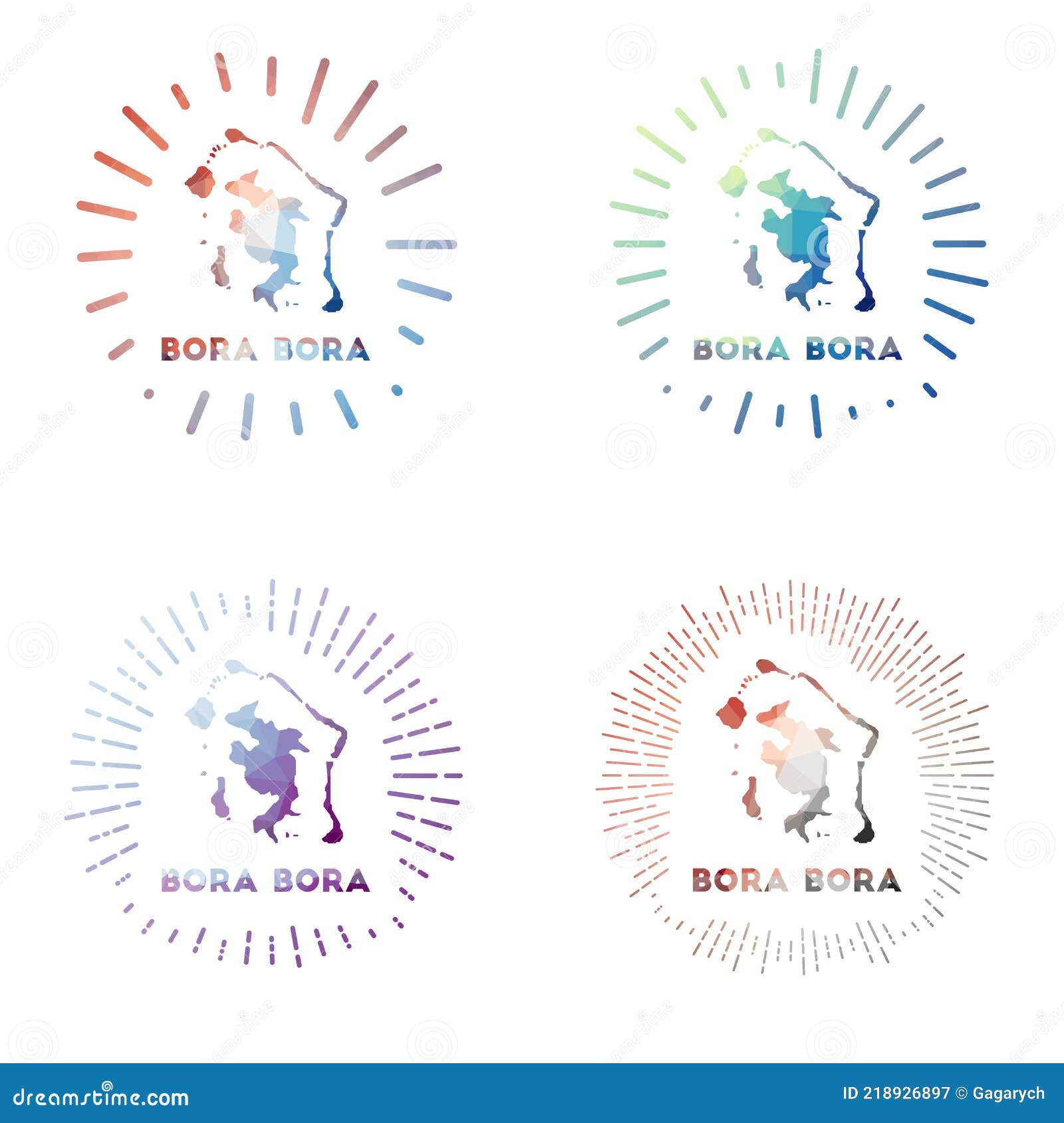 Bora Bora Low Poly Sunburst Set. Cartoon Vector | CartoonDealer.com ...