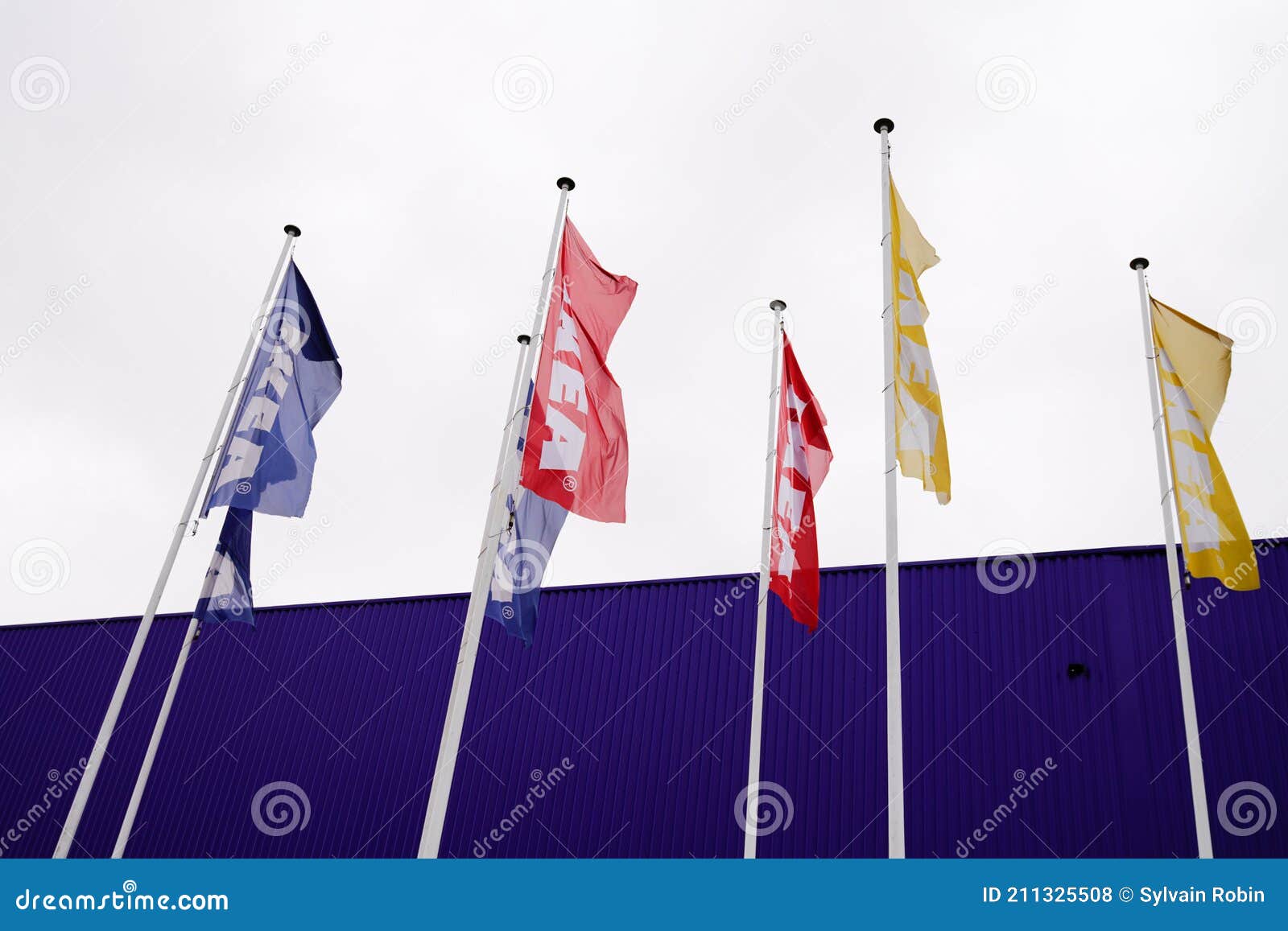 Ikea Sign Brand Shop and Text Logo on Colors Flag Front of Store ... Ikea Sign Brand Shop and Text Logo on Colors Flag Front of Store ...