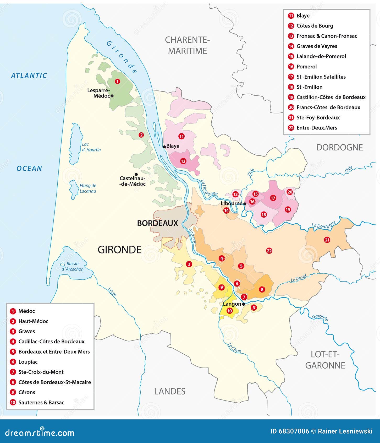 Bordeaux Di Regione Del Vino, Mappa Illustrazione di Stock ...