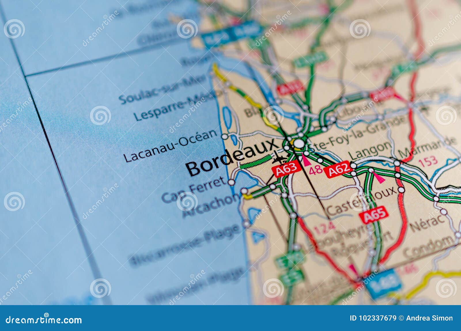 Bordeaux on map stock image. Image of route, papers - 102337679