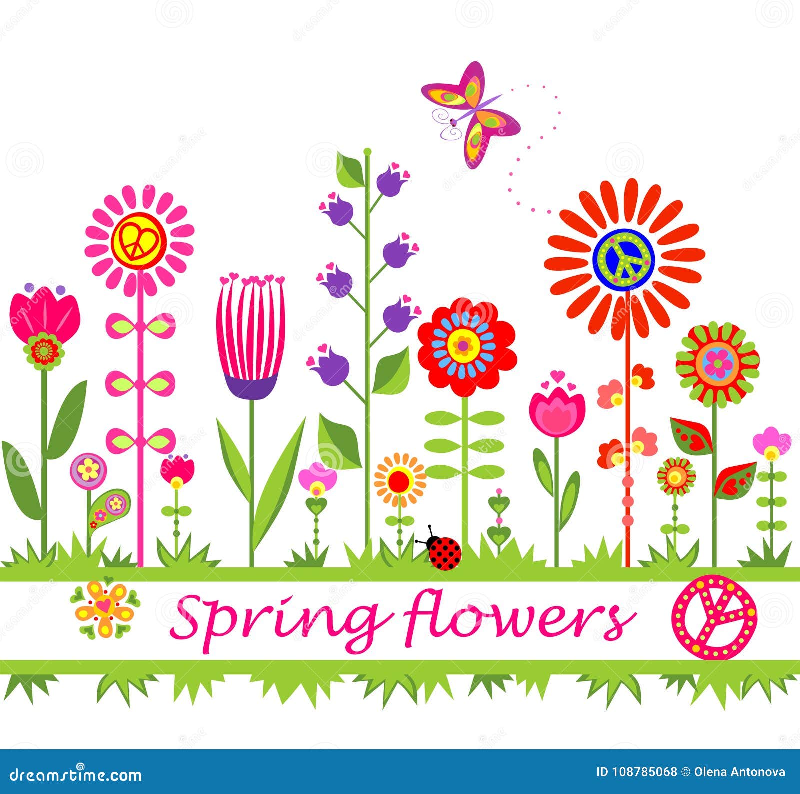 Border with Abstract Colorful Hippie Flowers Stock Vector ...