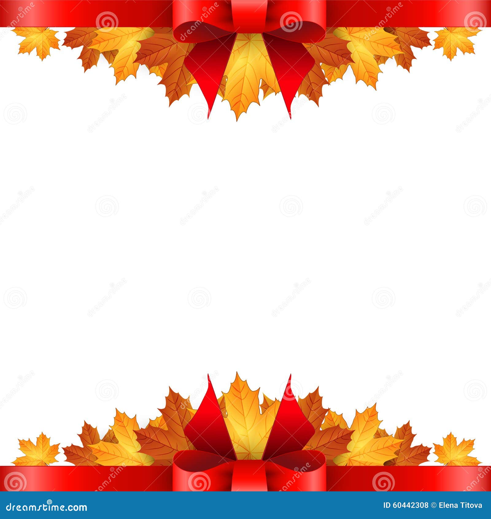 Border of Autumn Maples Leaves Decorated with a Red Bow. Stock Vector ...