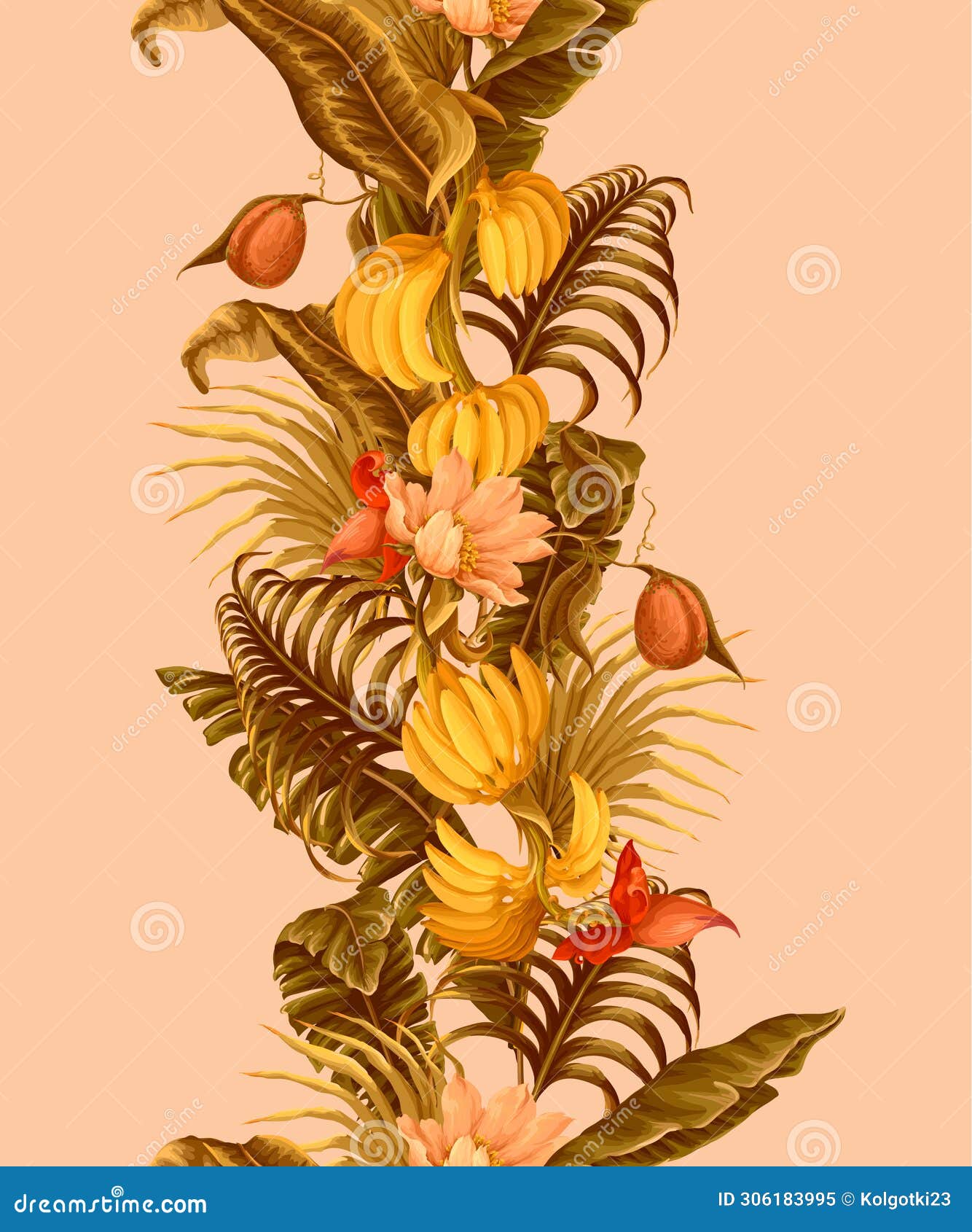 Border with Banana Fruits and Leaves. Vector. Stock Illustration ...