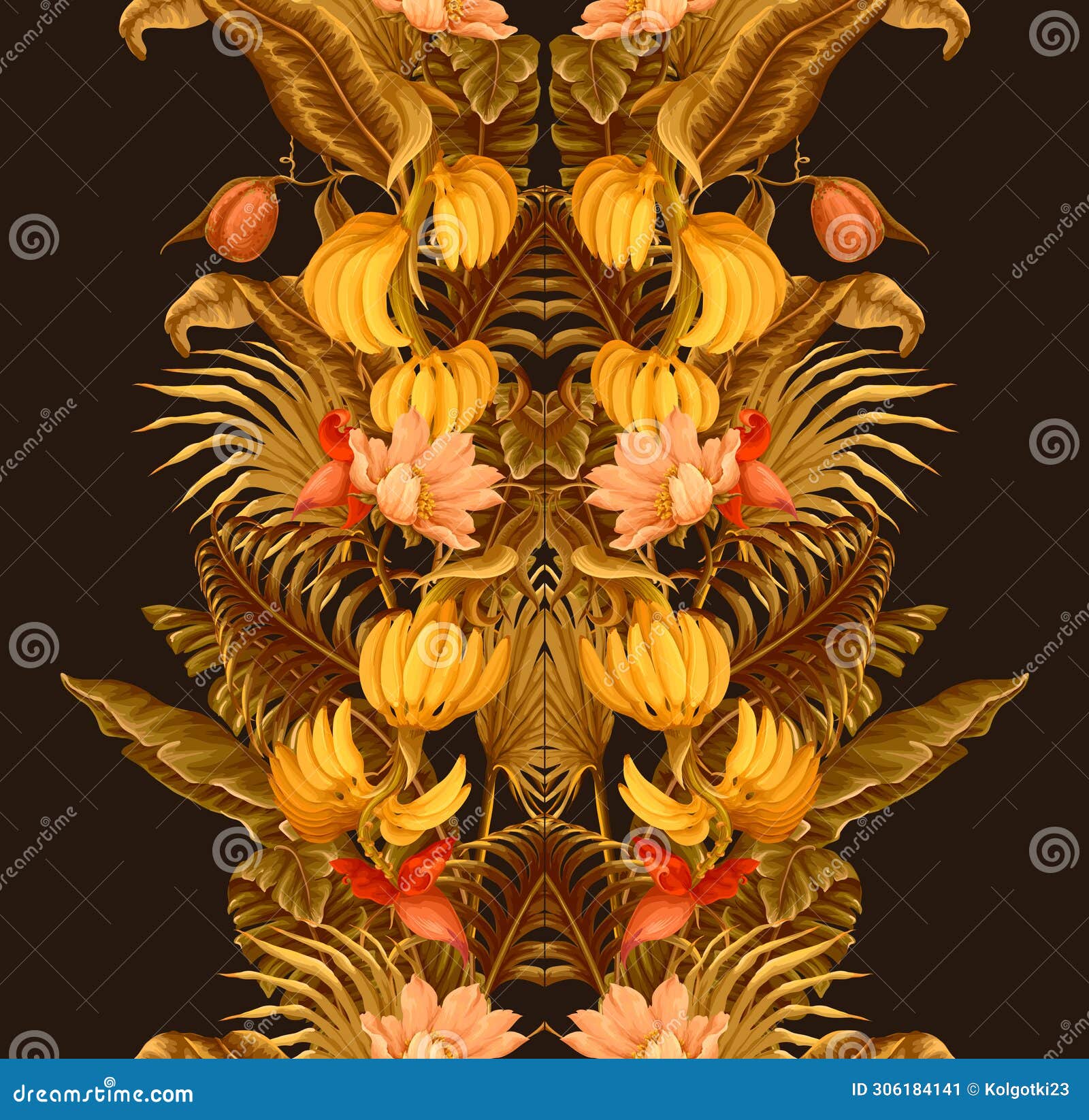 Border with Banana Fruits and Leaves. Vector. Stock Illustration ...