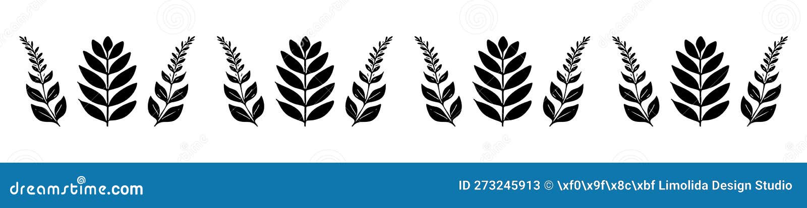 Border of Botanical Leaf Sprigs in Vector Low Brow Style. Block Print ...