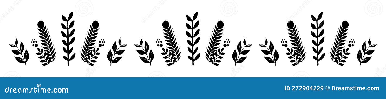 Border of Botanical Leaf Sprigs in Vector Low Brow Style. Block Print ...