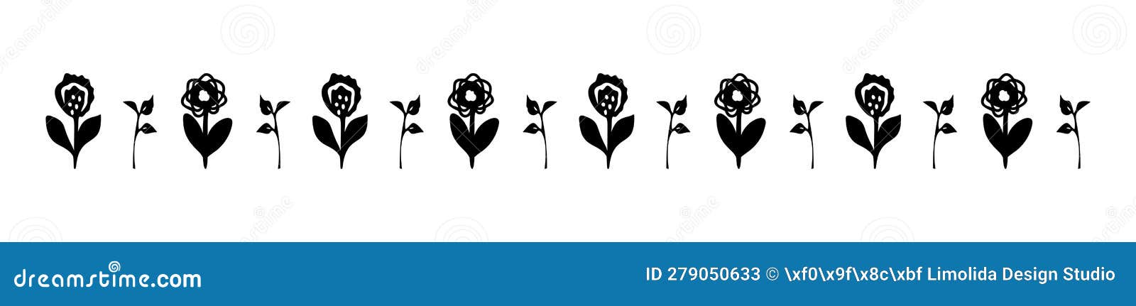 Border of Botanical Leaf Sprigs in Vector Low Brow Style. Block Print ...