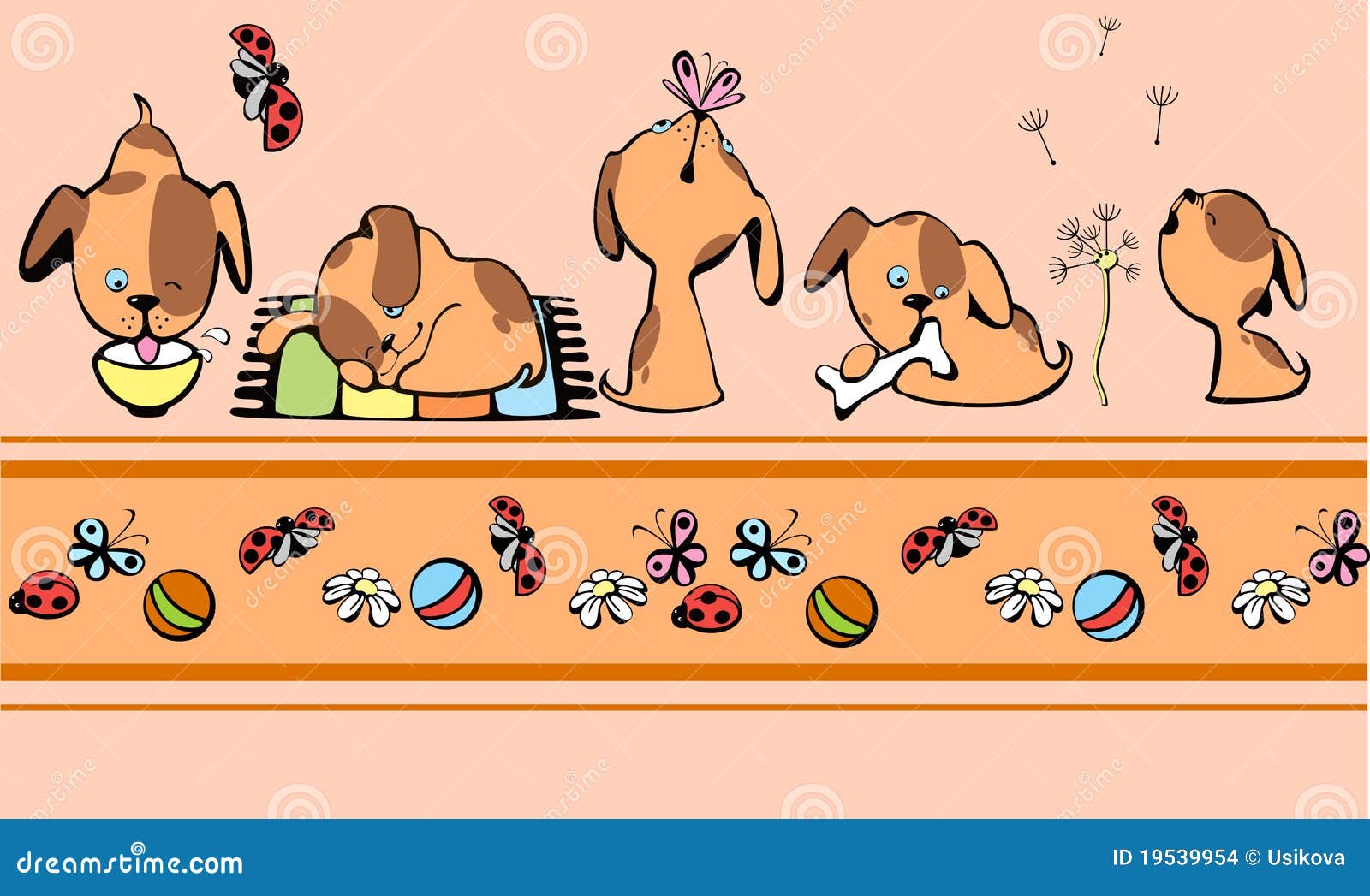 Border with Brown Little Puppy Stock Vector - Illustration of animals ...